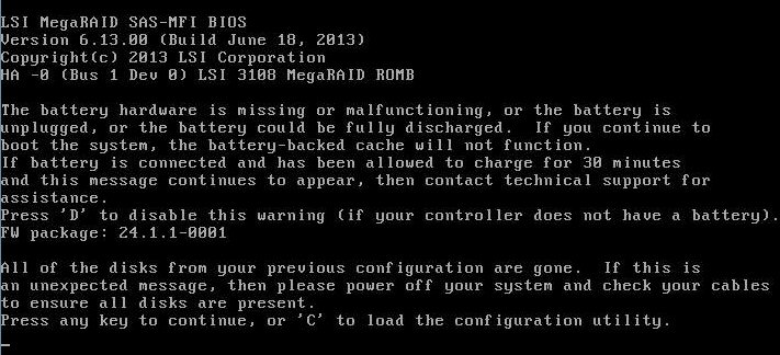 Battery hardware missing error message at first boot