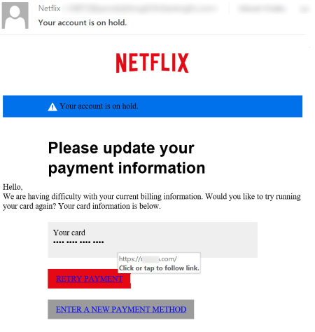 Phishing campaign now impersonates Netflix payment notifications